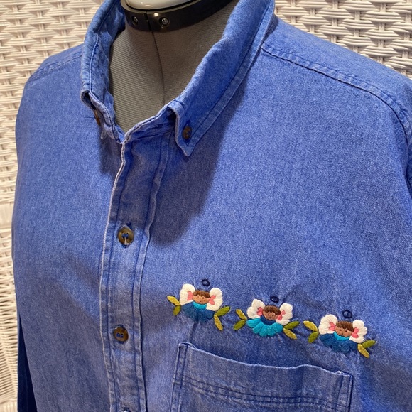 Helen Cerda Tops Vintage Helen Cerda 7s Unisex Xl Hand Embroidered Chambray Shirt Poshmark